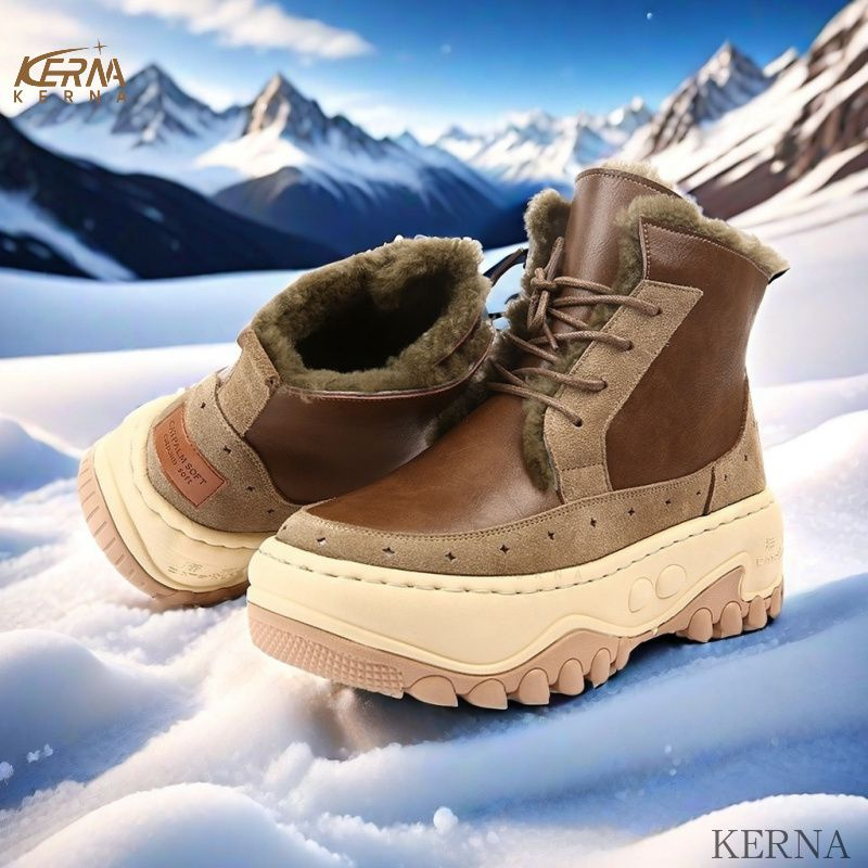 Дутики Женский KERNA коричневый Мех натуральный, Овечья шерсть Зима Шнурки D Россия Шнуровка ...