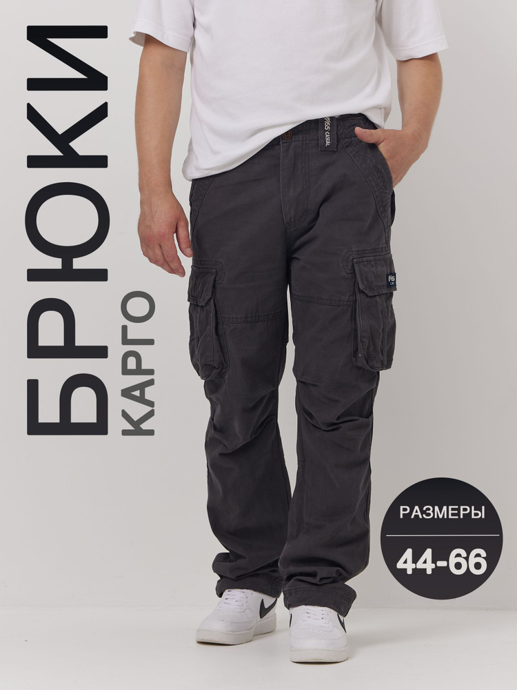 Брюки Мужской Cargo Camp джоггеры, карго серый, антрацитовый Хлопок Повседневный, размер 46 ...