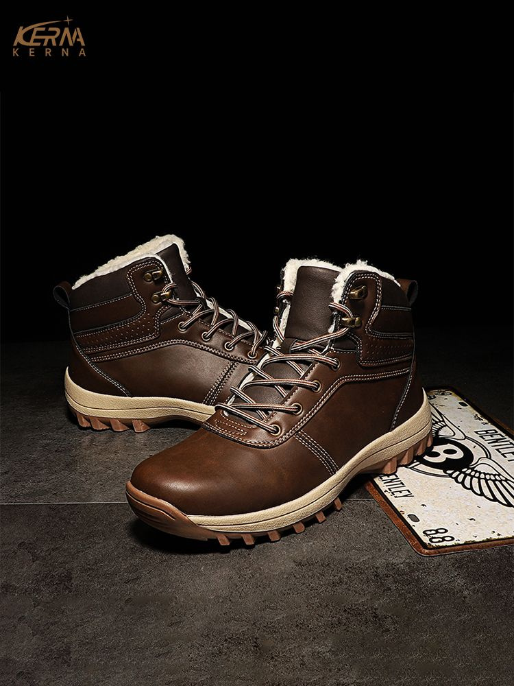 Сноубутсы Мужской KERNA темно-коричневый Велюр искусственный Зима Шнурки R (средняя) Китай Без ...