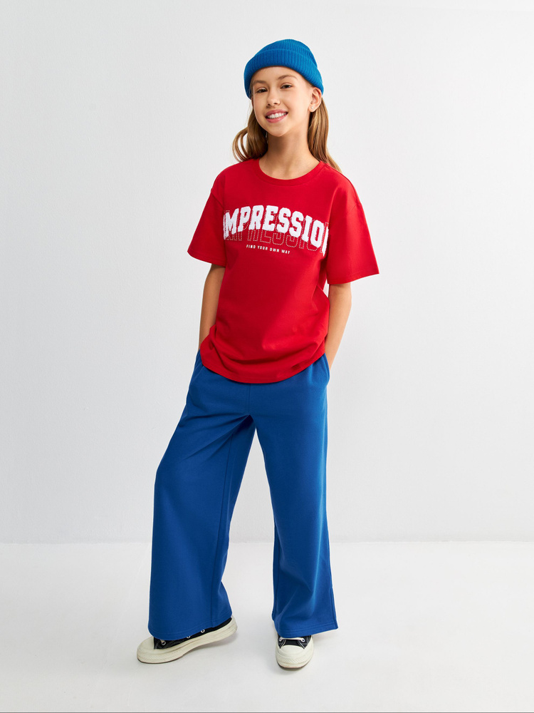 Брюки Девочки Acoola палаццо синий Трикотаж Спортивный, размер 104 прямой Китай купить c ...