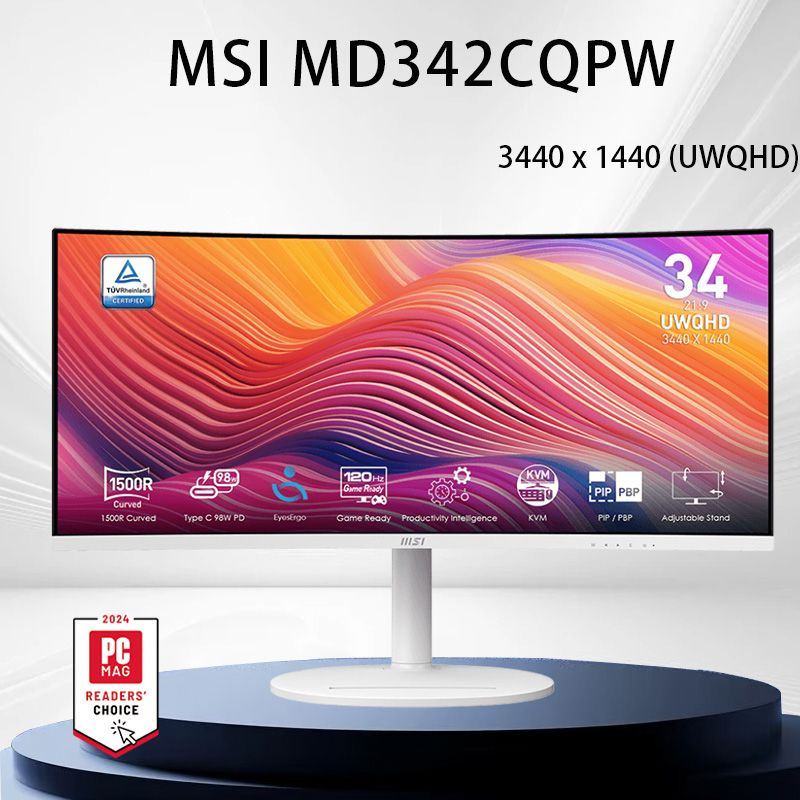 MSI 34" Монитор MD342CQPW,3440 x 1440 (UWQHD),120Гц,1500R, белый купить ...