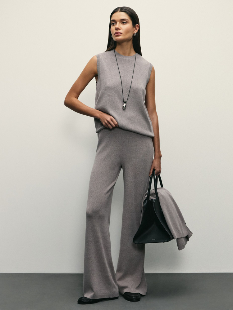 Брюки Женский Zarina широкие бежевый Вискоза, Полиамид Повседневный, размер 46 Без застежки ...