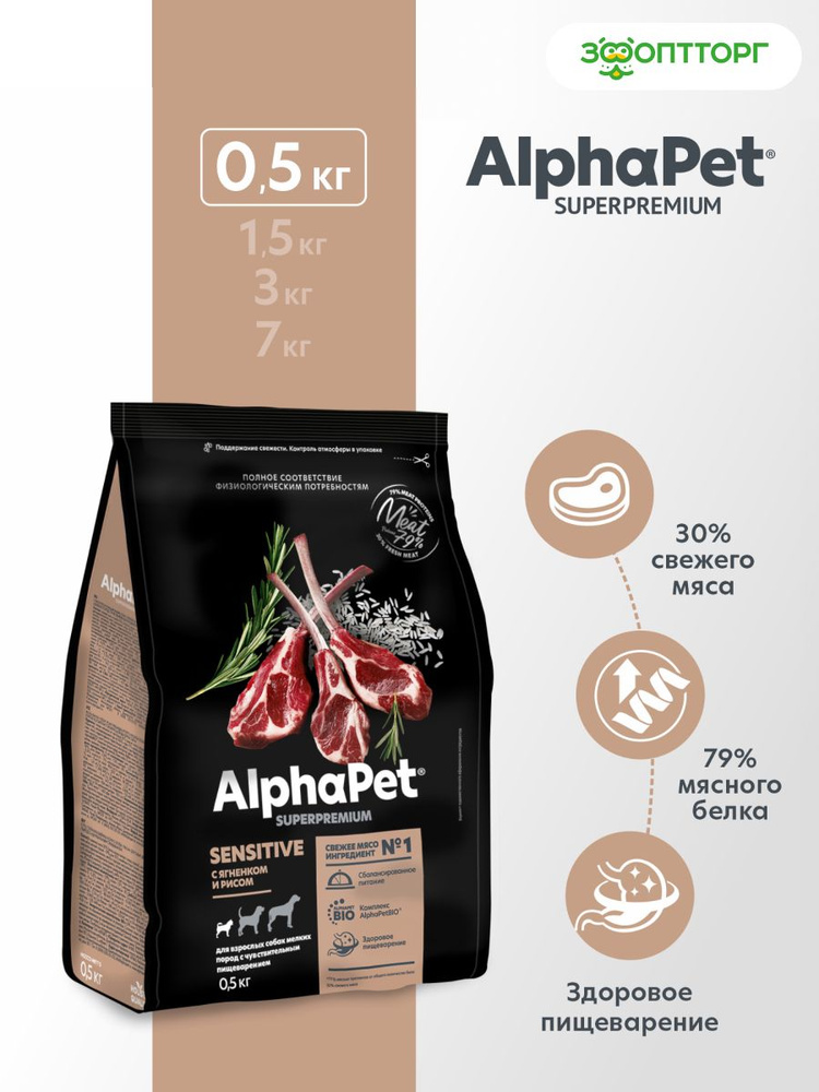 Сухой корм AlphaPet Superpremium для взрослых собак мелких пород с чувствительным пищеварением ...