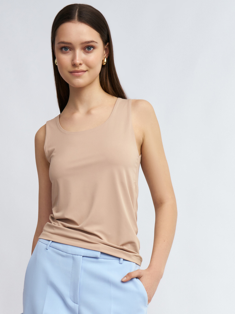 Топ Женский Zolla бежевый, размер 50 Полиэстер, Эластан Без рукавов Повседневный Китай, рост 164 ...