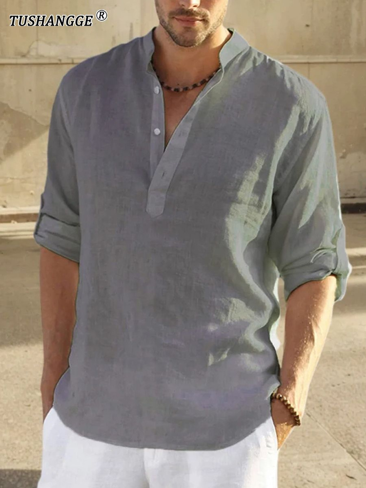 Рубашка Мужской TUSHANGGE серый Длинный Полиэфирное волокно Манжеты ...
