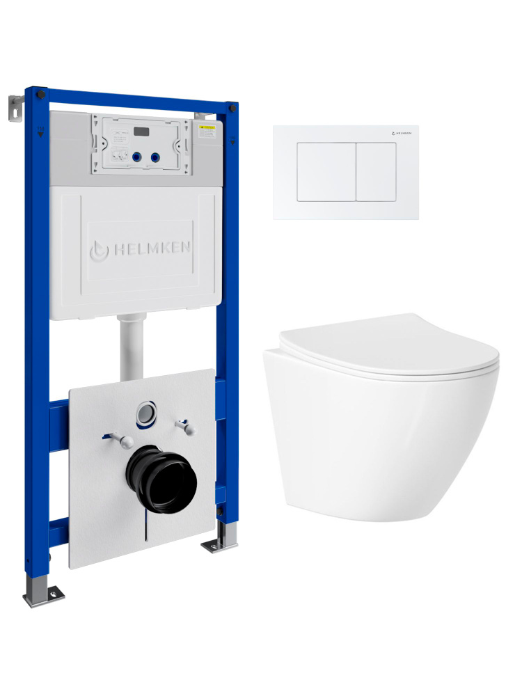 Инсталляция с унитазом комплект Helmken 35490101: унитаз подвесной, безободковый, сиденье с ...