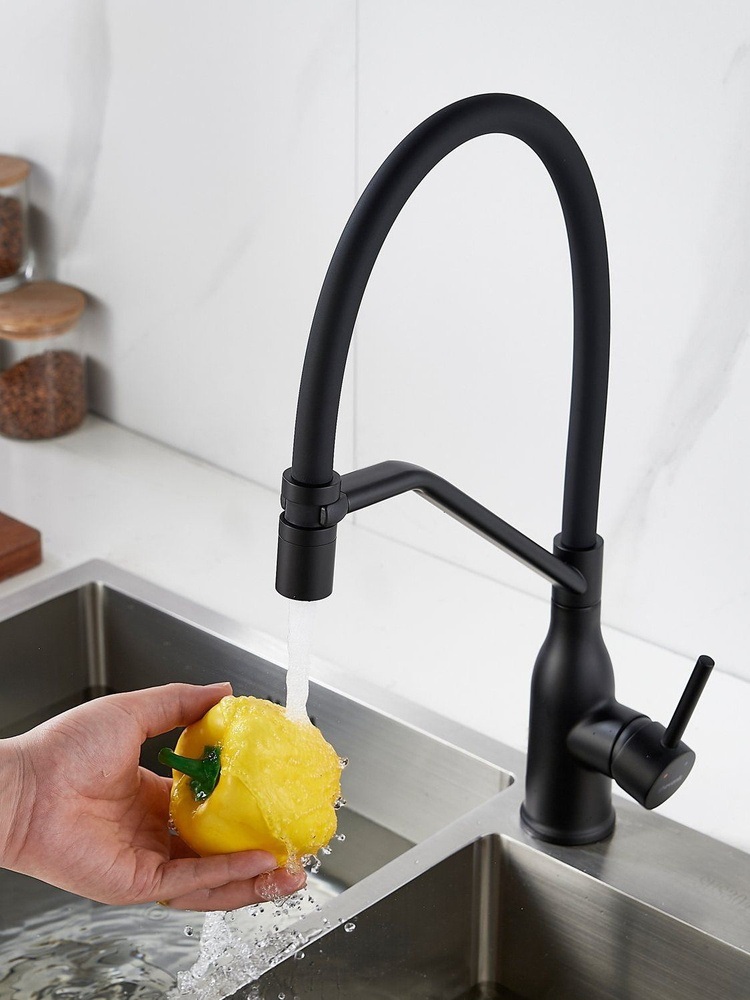 Смеситель для кухни с гибким изливом Shevanik S343H-3, черный купить на ...