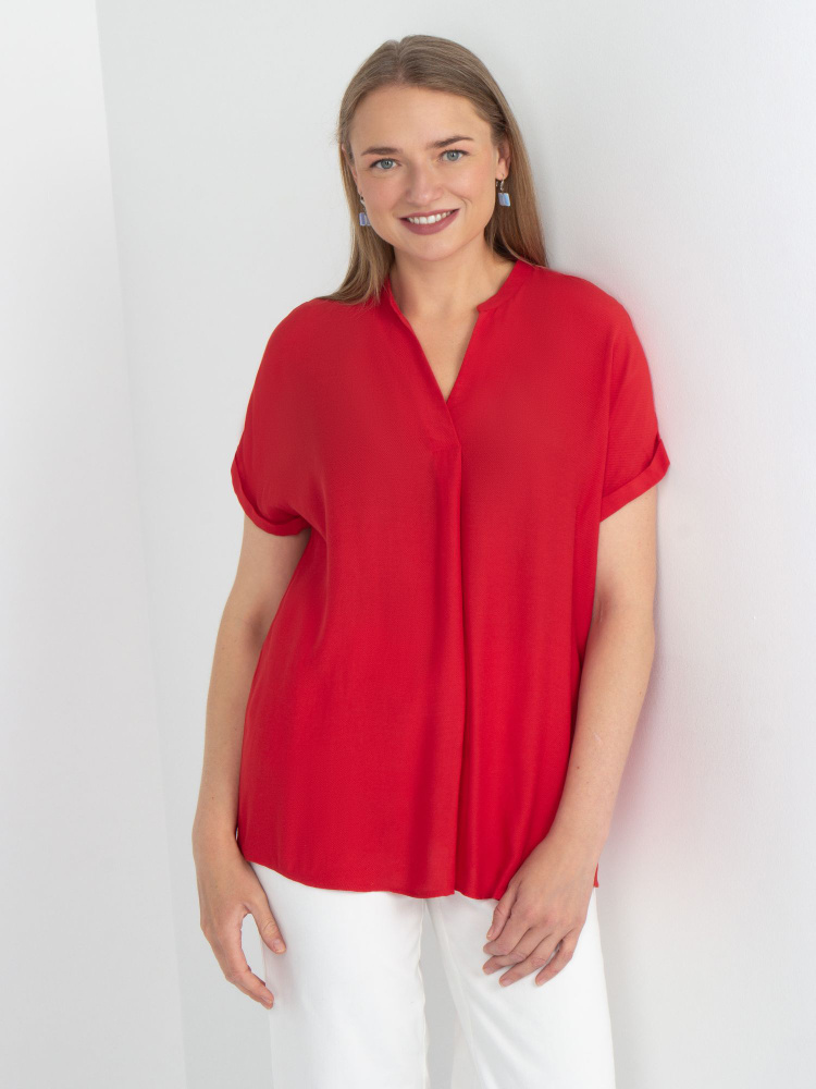Блузка Женский Gerry Weber красный Вискоза Короткий Однотонный, размер 50 прямой Без застежки ...