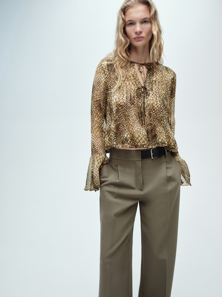 Блузка Женский MANGO коричневый Полиэстер, размер 44, 46 Индия Повседневный купить c доставкой ...