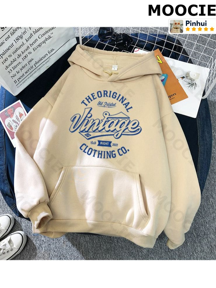 Толстовка Женский MOOCIE Карманы абрикосовый Затягивающийся шнурок, размер 48 Длинный Буквы и ...