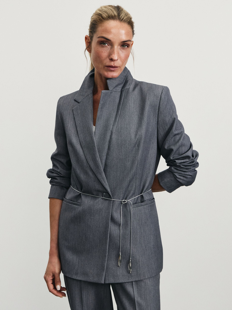 Пиджак Женский Zarina темно-серый, размер 40 Вискоза, Полиэстер Карманы прямой Длинный ...