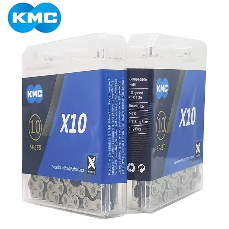 Цепь для горного шоссейного велосипеда KMC X10 116L, 10-скоростная, серебристая, черная ...