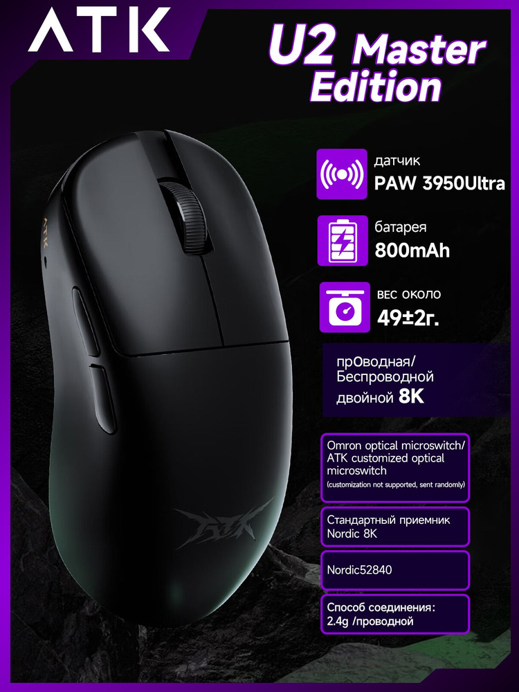 Игровая мышь беспроводная ATK беспроводная U2 , черный купить c доставкой на OZON по низкой цене ...