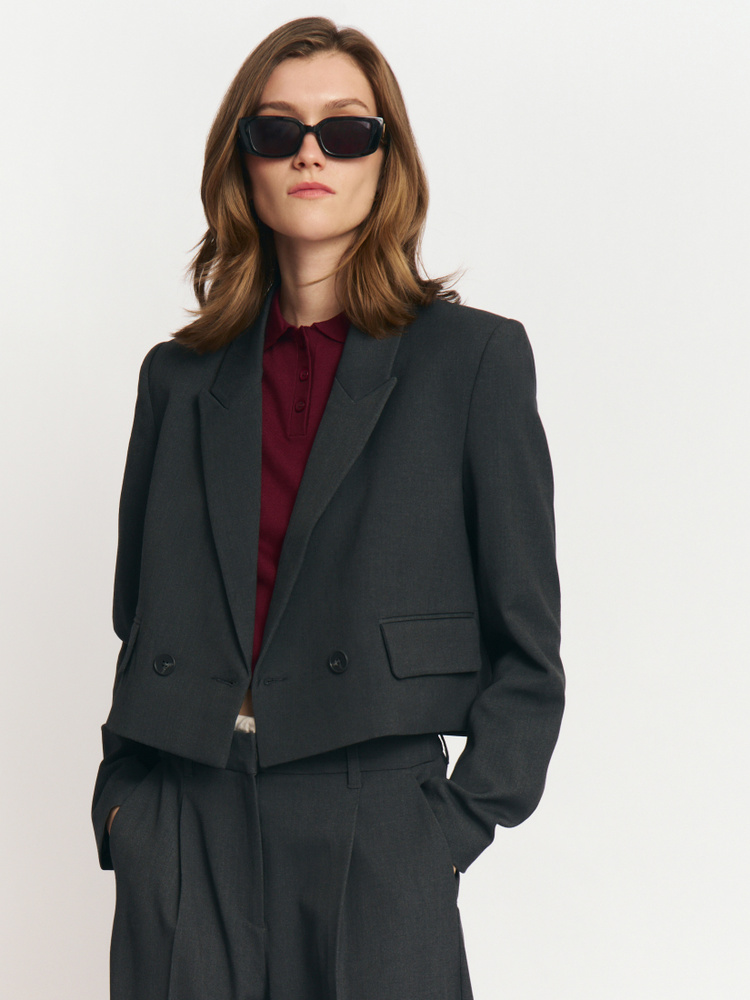 Пиджак Женский Zolla темно-серый, размер 46 Вискоза, Полиэстер Длинный Повседневный, рост 164 ...