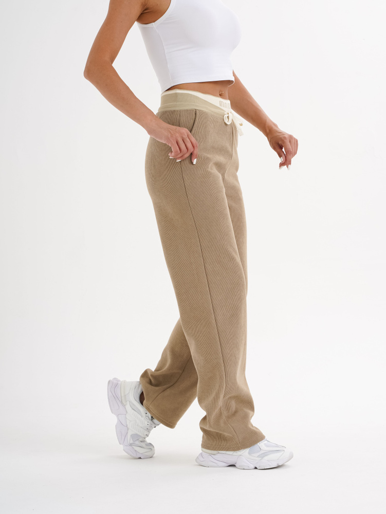 Брюки Женский XF.BUSF широкие, утепленные насыщенный бежевый Вельвет Повседневный, размер 42, 44 ...