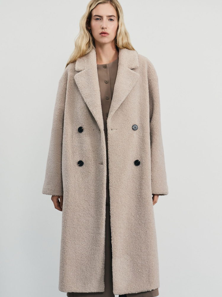 Пальто Женский Zarina Карманы бежевый Длинный Без наполнителя, размер 52 прямой Демисезон ...