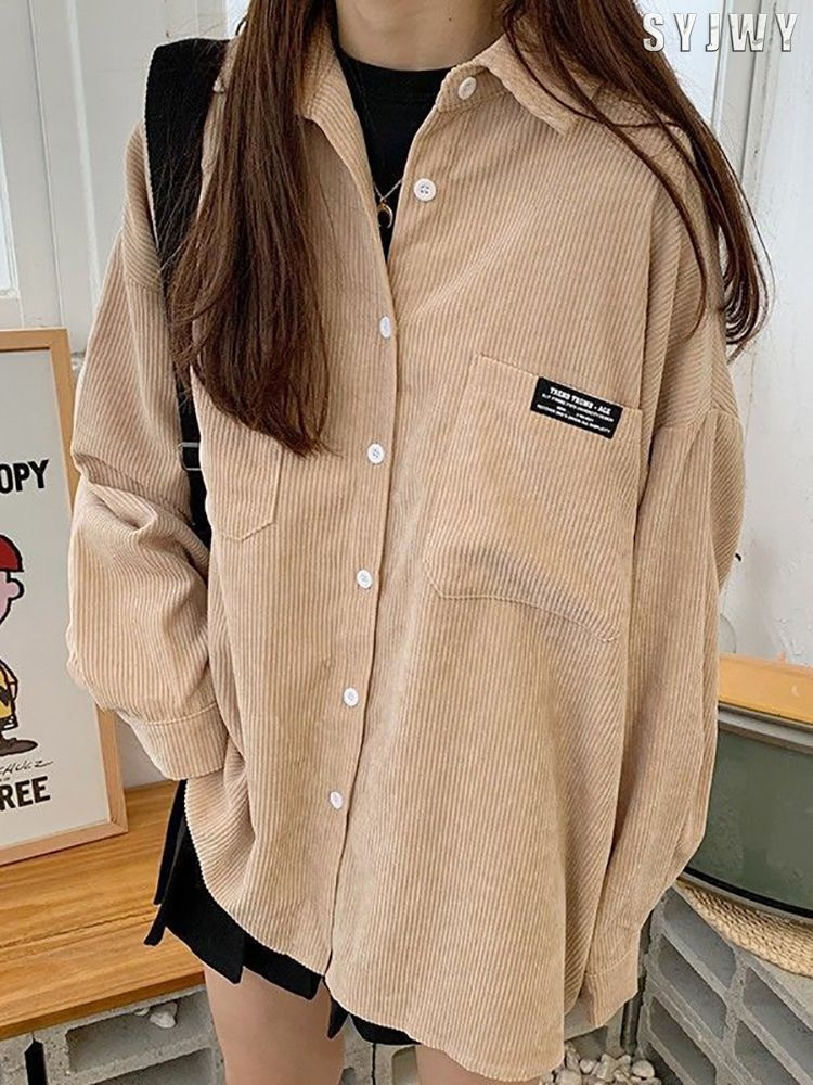 Рубашка Женский SYJYW бежевый Длинный Политекс Манжеты Другое, размер 44 свободный Пуговицы ...