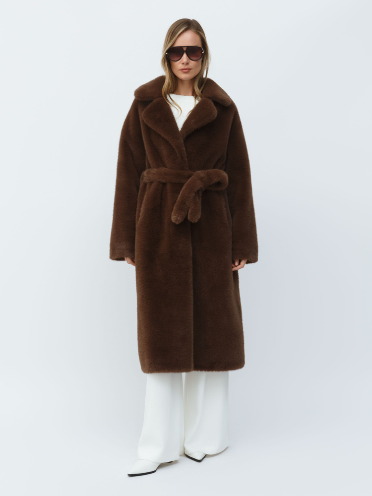 Шуба искусственная Женский VITTORIA VICCI коричневый отложной Полиэстер Длинный, размер 46, 48 ...