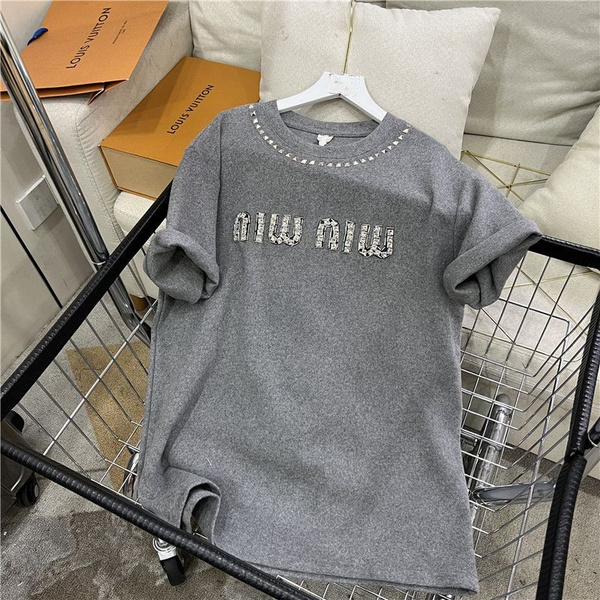 Футболка Женский Miu Miu пепел Короткий размер 46 48 Хлопок Логотип Повседневный Китай