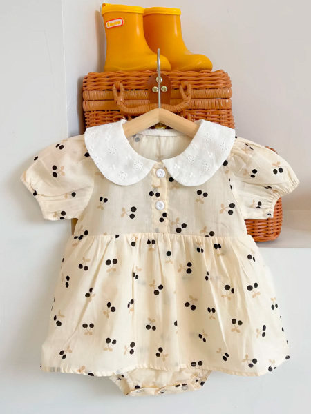 Платье для малышей Девочки SYJWY бежевый, размер 80 Фруктовый Хлопок Перфорация Короткий ...