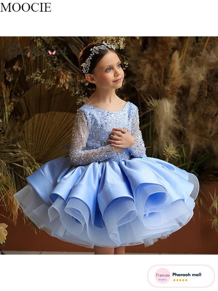 Платье Девочки MOOCIE синий Вечерний/праздничный Короткий Политекс Манжеты, Воротник, размер 150 ...