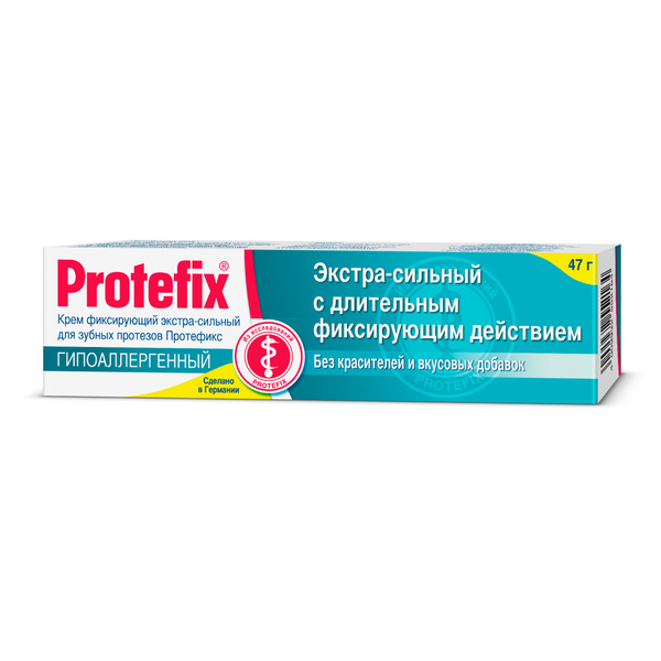 Protefix Крем фиксирующий экстра сильный гипоаллергенный для зубных протезов, для чувствительных ...