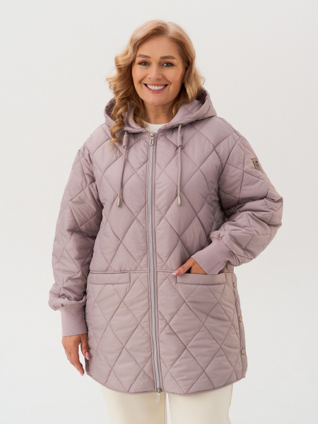 Куртка Женский Elfina Карманы пудровый Полиэстер, размер 48 Длинный Демисезон прямой Синтепон ...
