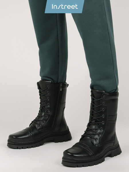 Полусапоги Мужской Instreet, размер 42 черный Зима 9 Толстый каблук Россия Шнурки, Молния купить ...