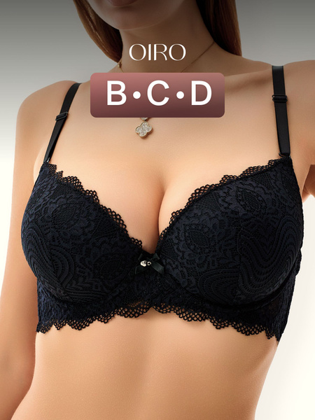 Бюстгальтер Женский OIRO на косточках, формованная чашка, размер 85B черный Полиэстер, Полиамид ...