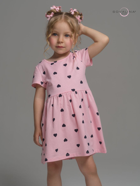 Платье Девочки SOVAlina розовый прямое Повседневный Короткий Трикотаж ...