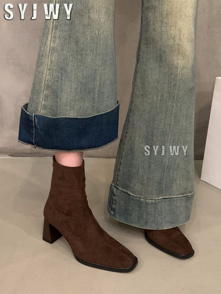 Сапоги Женский SYJWY полусапоги, размер 40 кофейный десерт, кофейный На любой сезон Толстый ...