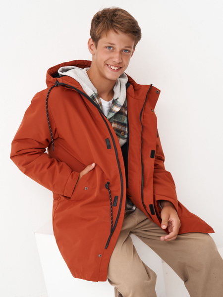 Куртка Мальчики Avese терракотовый капюшон Breathable, Waterproof, размер 152 Длинный Демисезон ...
