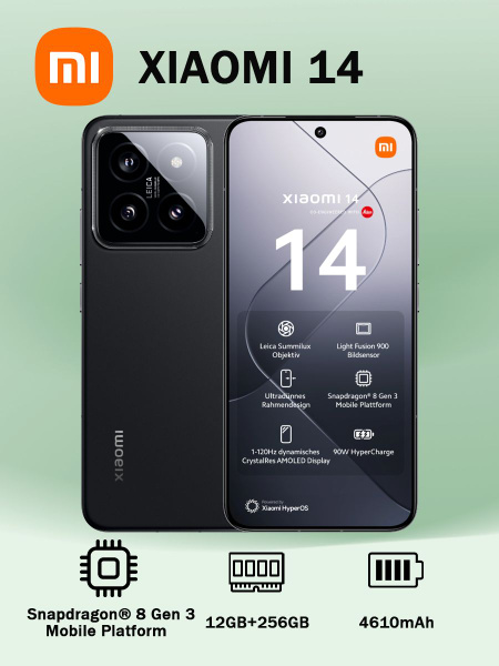 Смартфон Xiaomi XM14-HEI-12/256 256 ГБ 12 ГБ Черный, Прозрачный 6.36 ...