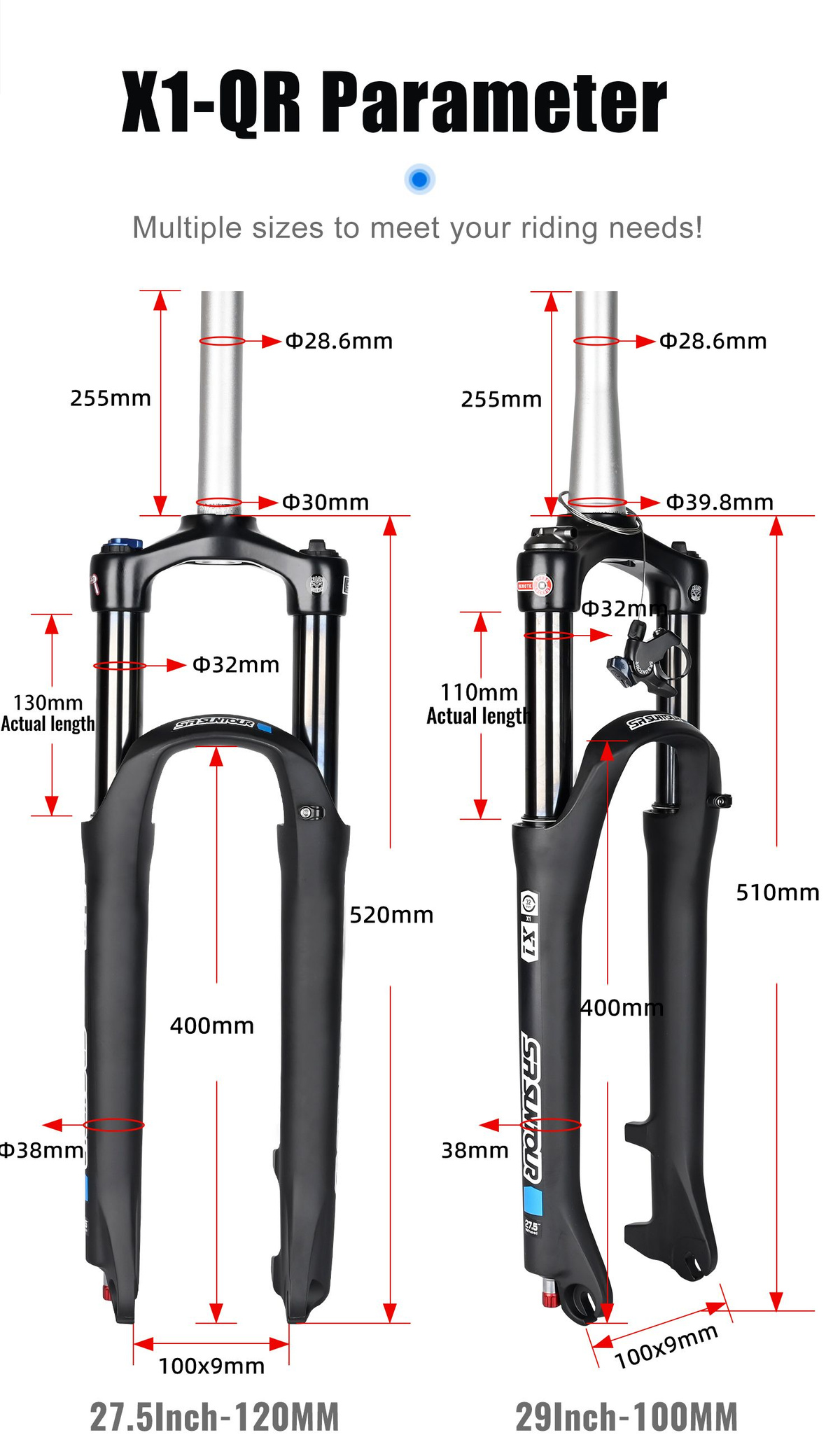 SR SUNTOUR X1 XCR Вилка для горного велосипеда с подвеской, ход 120 мм, QR 100x9 или BOOST ...