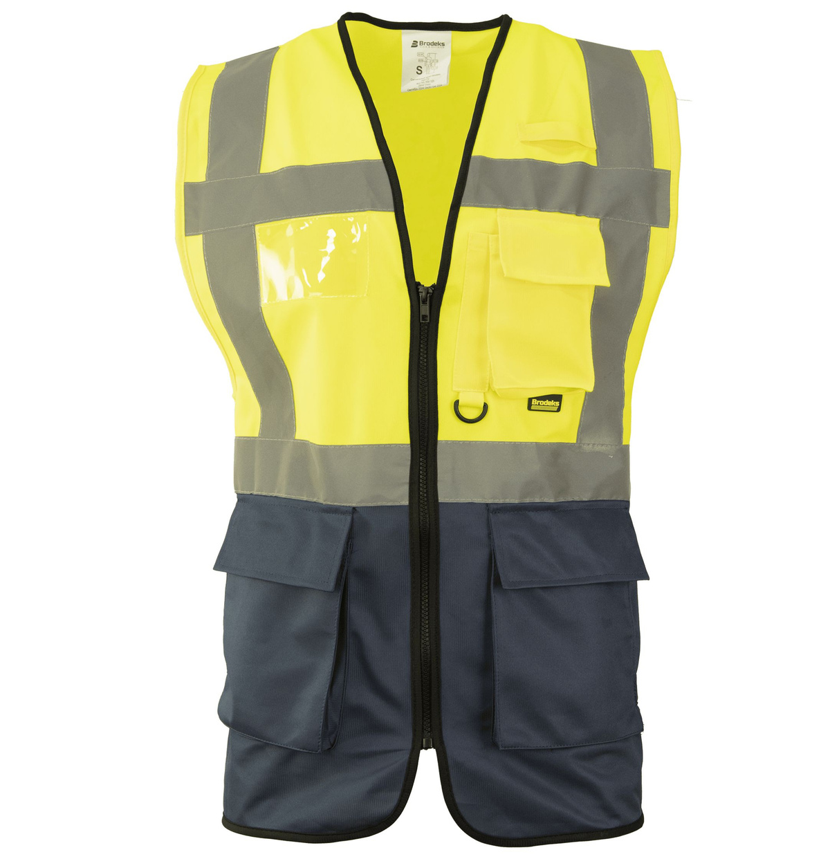 Жилет рабочий Мужской BRODEKS, размер 60, 62 желтый, темно-синий Полиэстер Разноцветный Молния ...