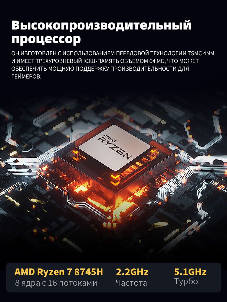 Игровой ноутбук Lenovo, 15.6, R7000 2023, AMD Ryzen 7 8745H, 16 ГБ, NVIDIA GeForce RTX 4060 (8 ...