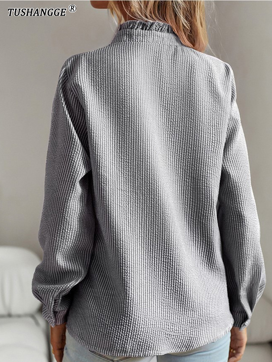 Рубашка Женский TUSHANGGE черный Длинный Политекс Однотонный, размер 50, 52 свободный Пуговицы ...