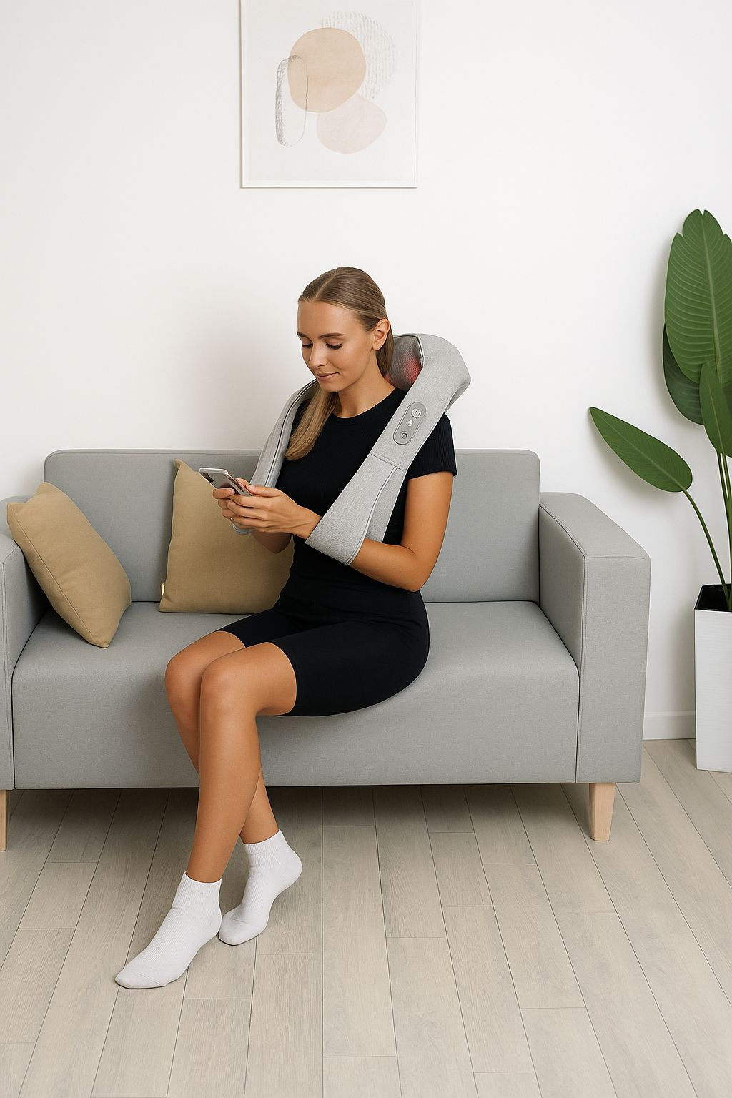 Массажер для шеи, плеч и тела PECHAM PC-1200 электрический с подогревом, роликовый, беспроводной ...