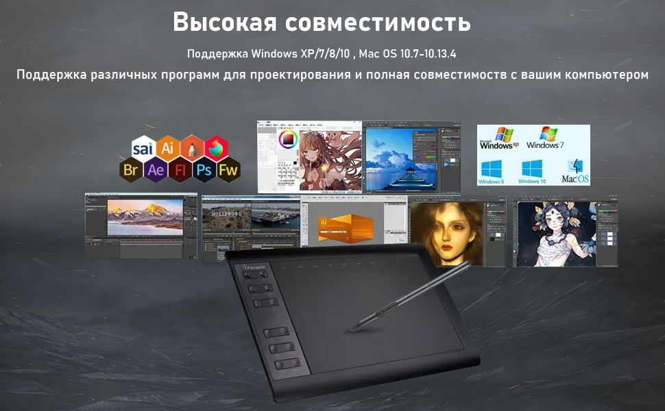 Графический планшет Focura XSWB-001, A4, Android, Mac OS, 16384 уровней ...