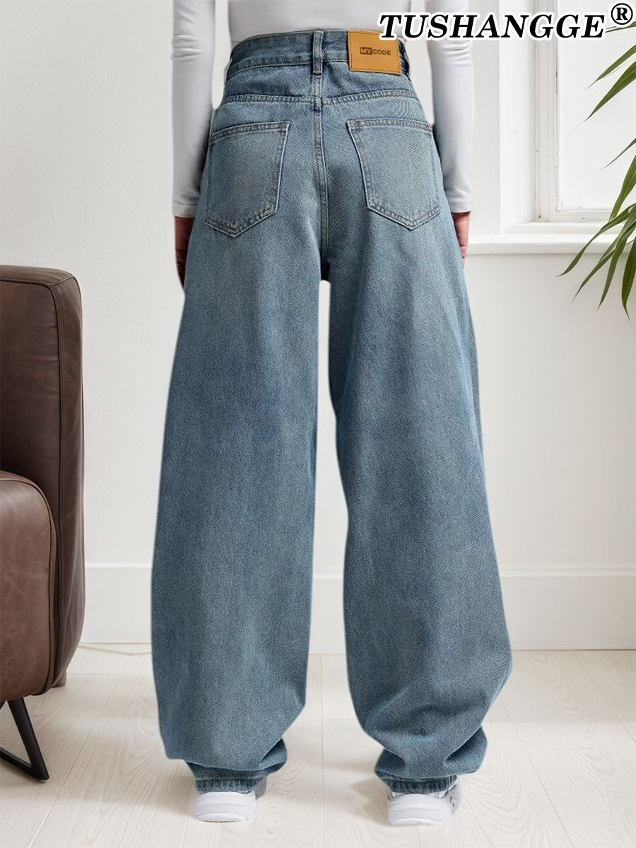 Джинсы Женский брезентово-серый, серый широкие Политекс, размер 50 свободный Пояс Высокая, рост ...