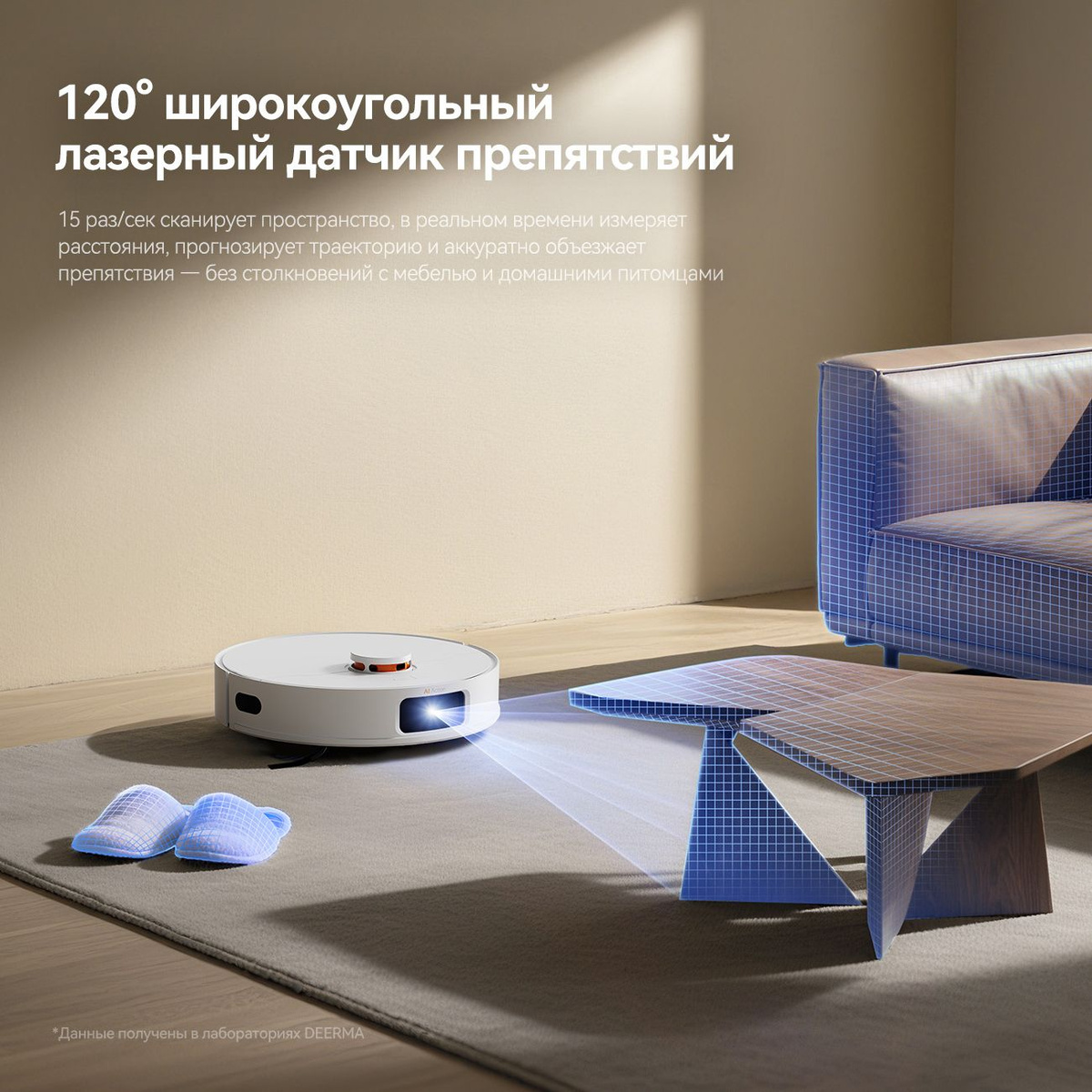 Робот-пылесос Deerma X80, белый,15000 Па, широкий угол обзора 120 ...
