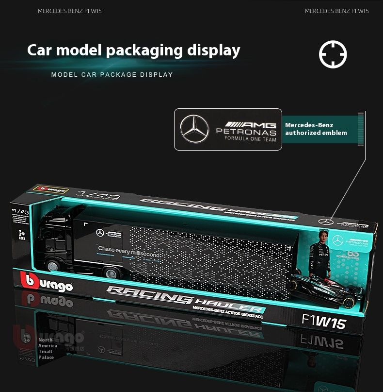 Модель грузовика Mercedes F1 Team с болидом W15 (Russell #63) 2024 1:43 ...