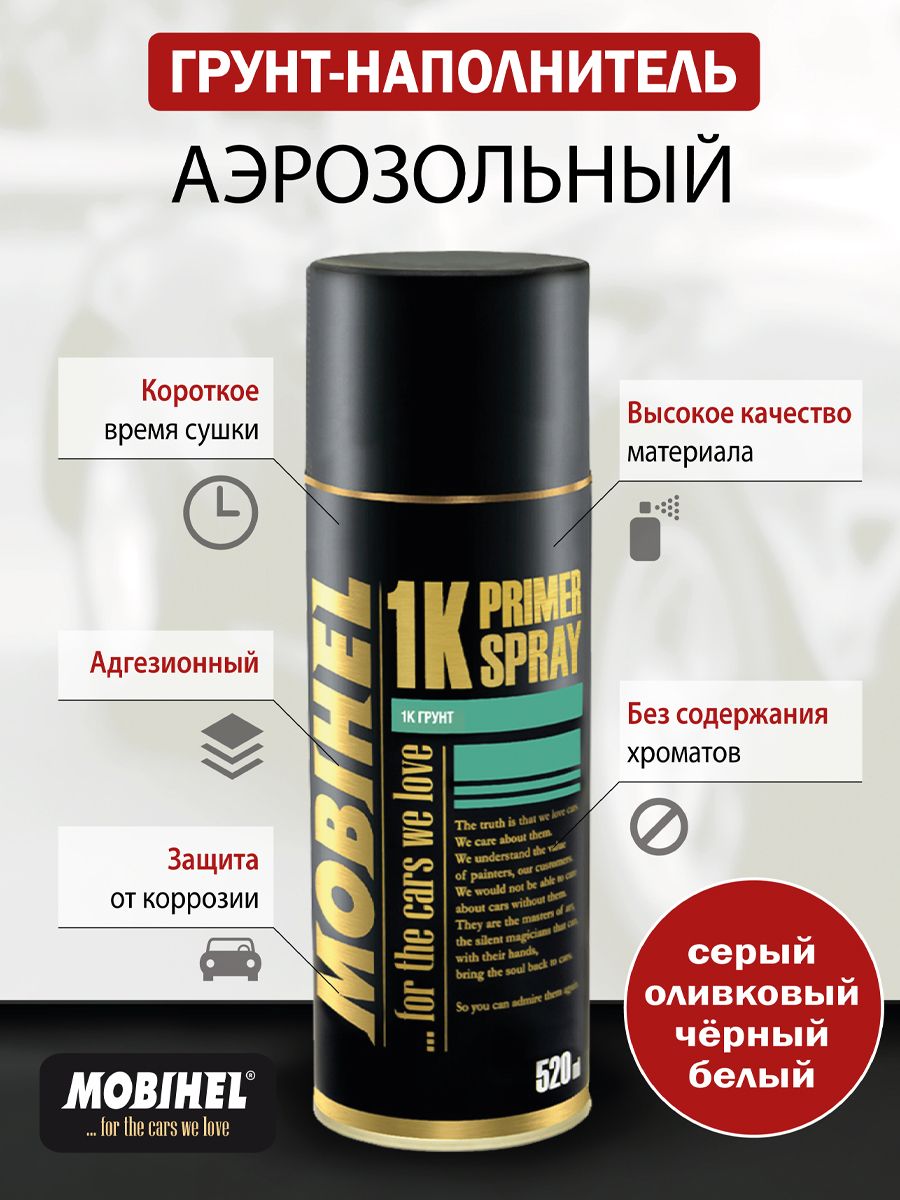 Аэрозоль грунт 1К БЕЛЫЙ Mobihel/Мобихел баллончик (спрей) универсальный ...