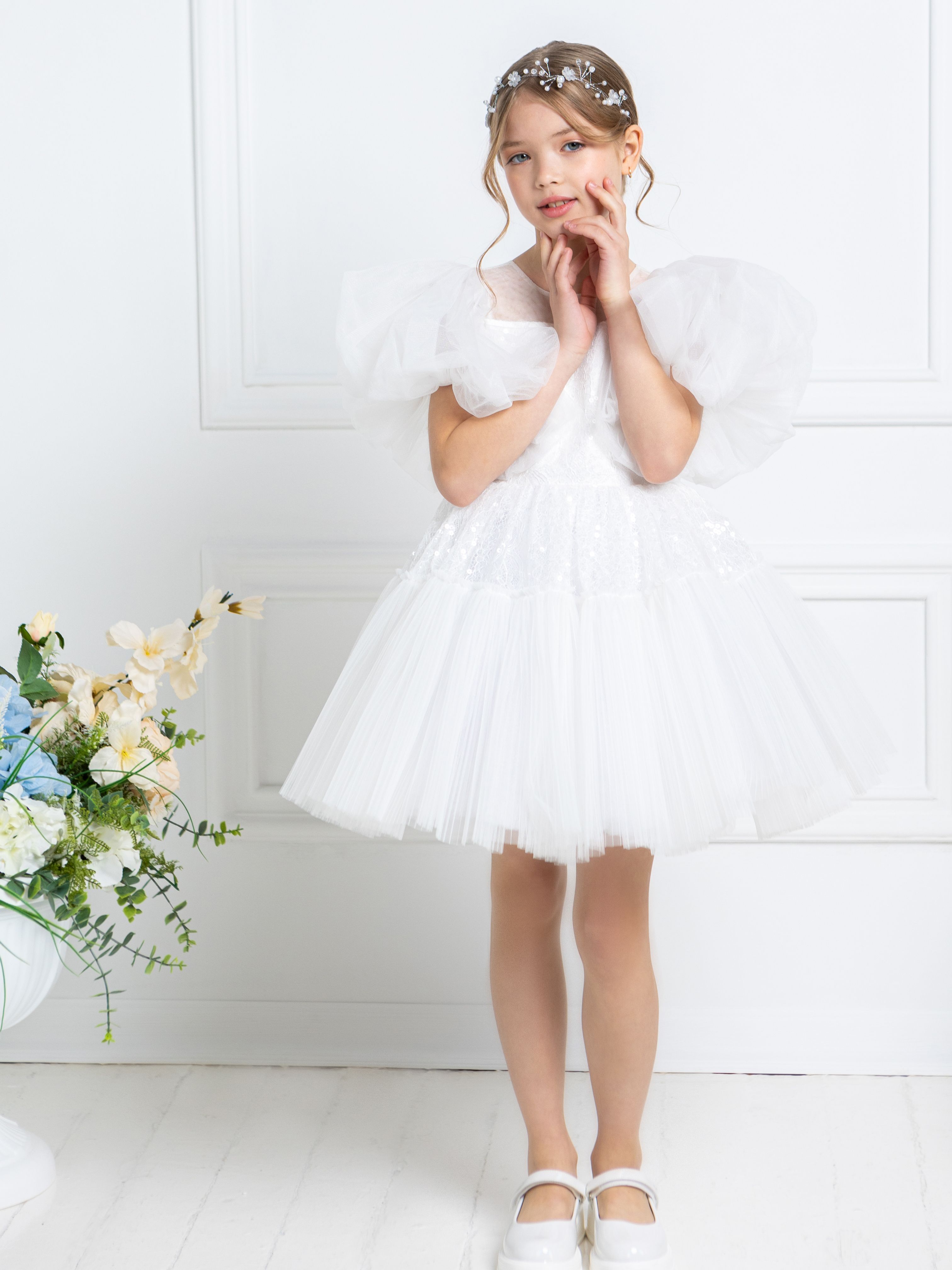 Платье Девочки LELU KIDS белый, прозрачный с открытой спиной Вечерний ...