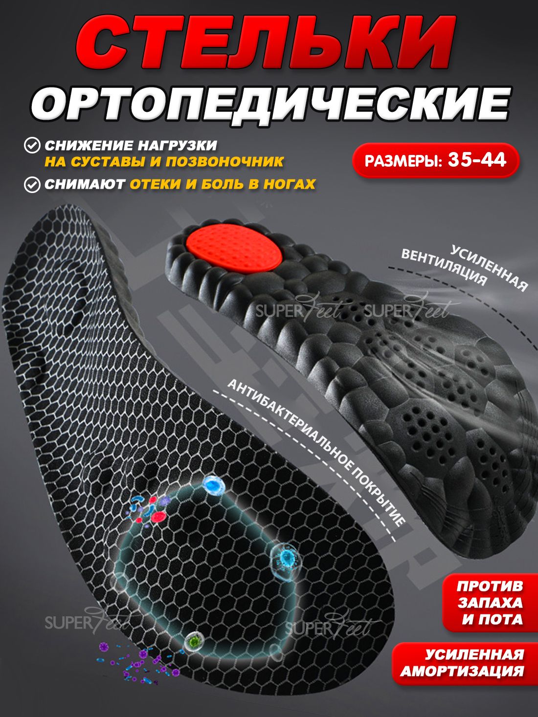 Стельки для обуви Super Feet, Анатомические, мягкие 27,5 см 41-42 ...