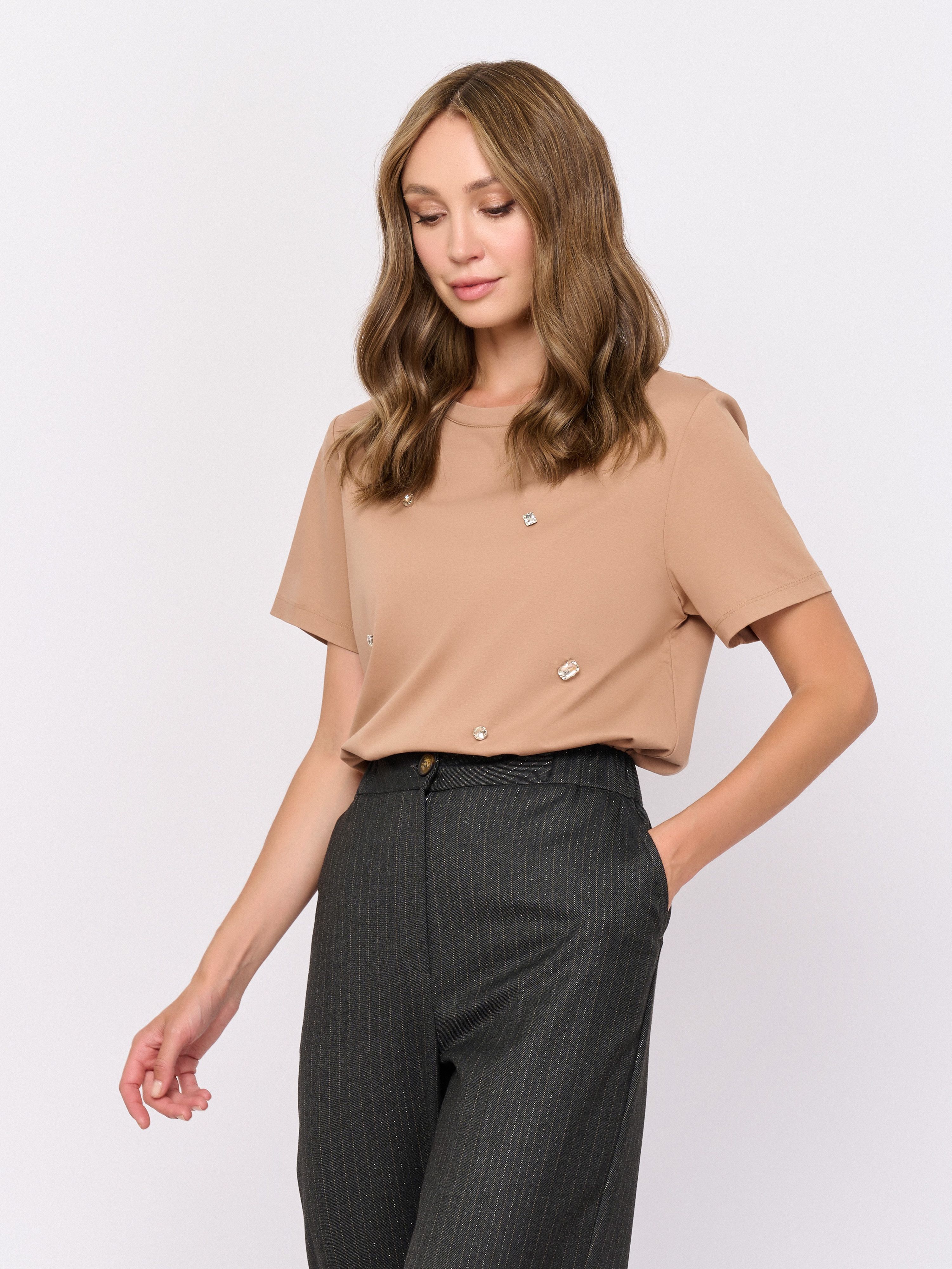 Джемпер Женский Franco Vello бежевый Хлопок, размер 46, 48 Без застежки ...