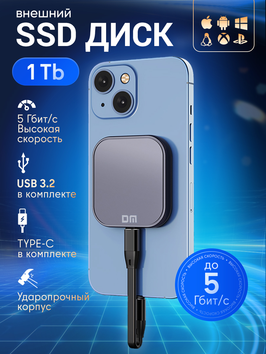 DM Life Technology 1 ТБ Внешний SSD-диск (FS-510), темно-серый купить ...