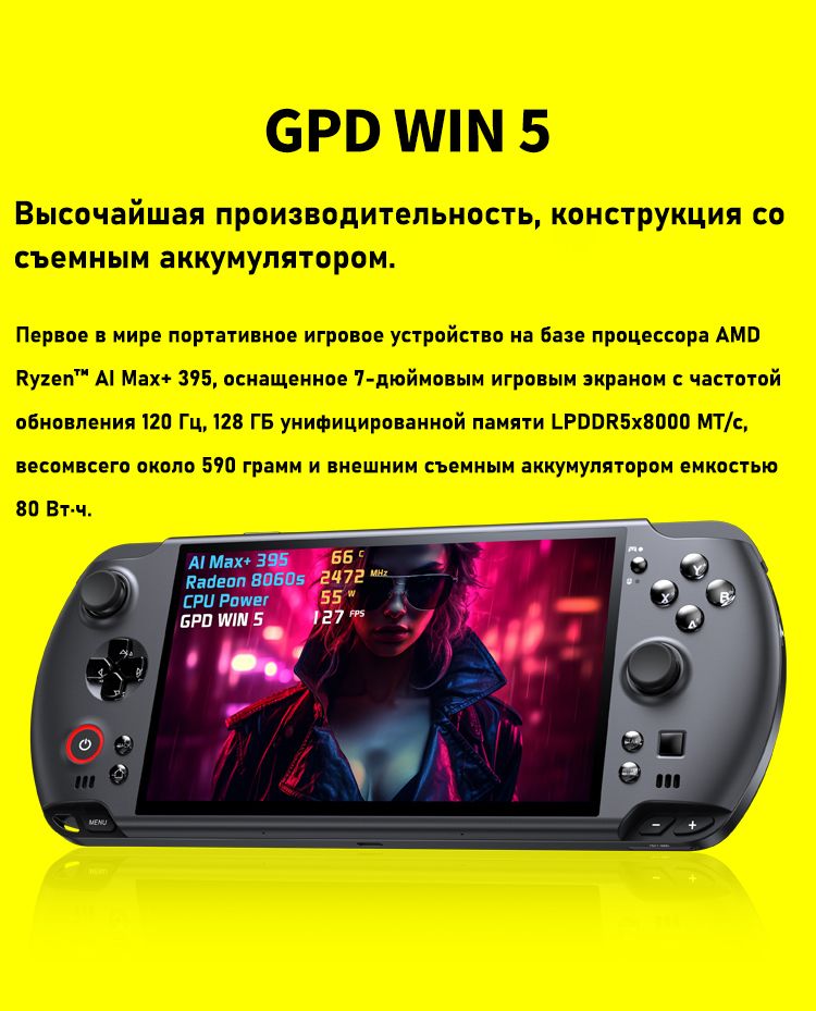 Ноутбук GPD Gamepad Digital, 7, WIN 5, AMD Ryzen AI Max+ 395, 64 ГБ ...