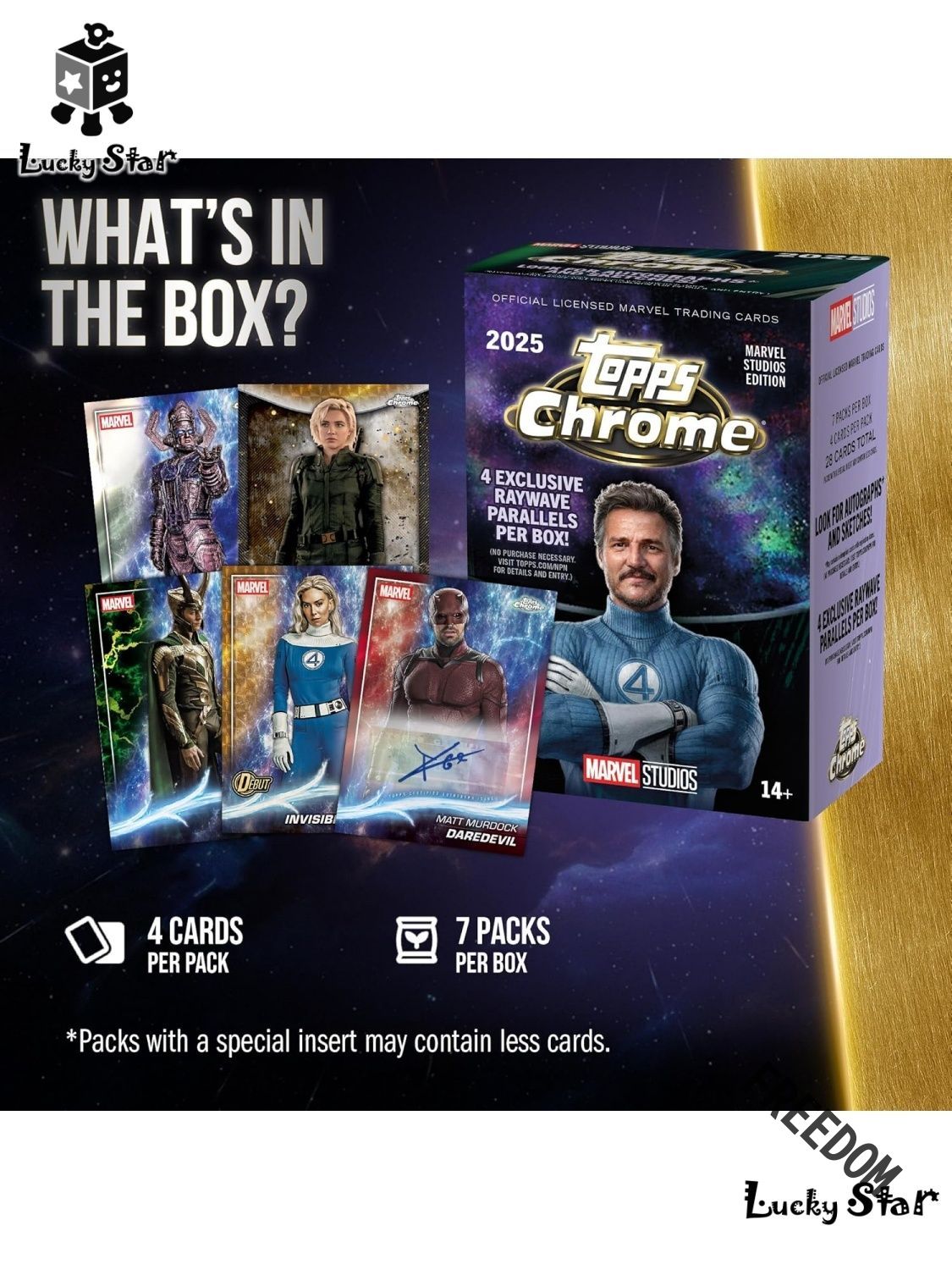 Topps Chrome Marvel Studios 2025 Value Box 7 упаковок 28 карточек ...