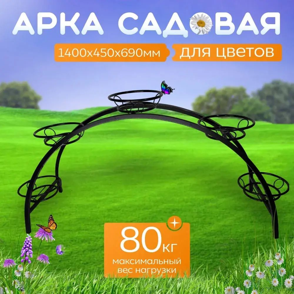 Подставка для цветов металлическая / арка садовая черная купить на OZON ...